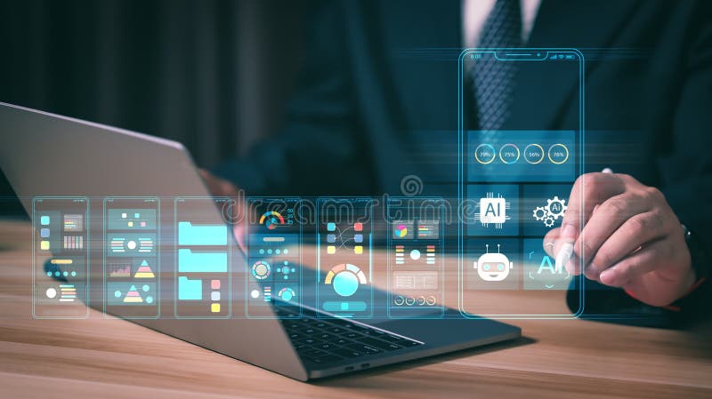 UX UI Designer Using AI Technology on Digital Interface for App and Web Design. Concept of ...
