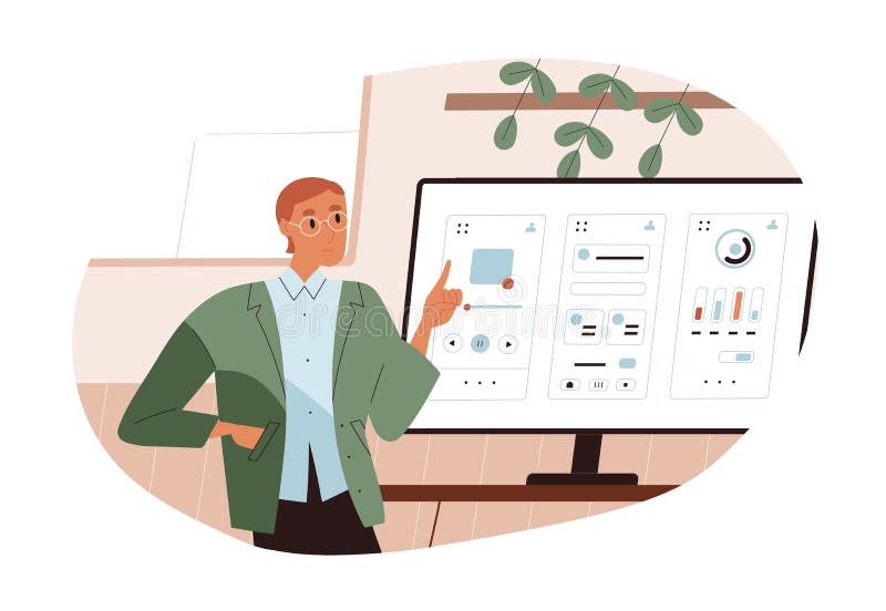 UX UI Designer Work at Website Interface. Person at Computer Screen ...