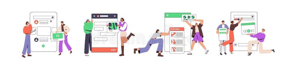 UX UI Designers Concept Set. People Create Design of Mobile App ...