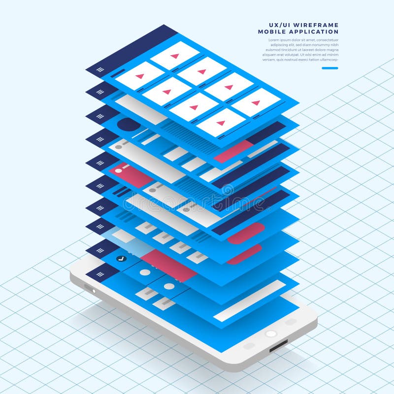 Ux Ui Flowchart Mock Ups Mobile Application Concept Isometric Stock Vector Illustration Of