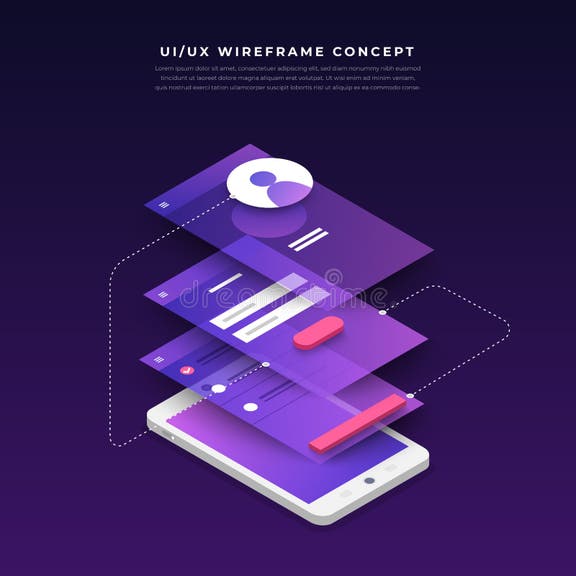 Ux Ui Flowchart Mock Ups Mobile Application Concept Isometric Stock Vector Illustration Of