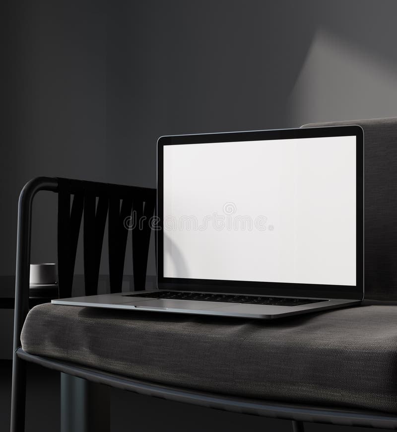 UX UI Laptop Mockup on Modern Chair with Blank Screen Stock ...