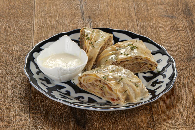 Uzbek Cuisine - Oromo Roll with Meat Stock Photo - Image of food ...