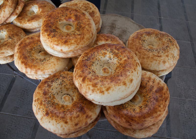 Uzbek Flatbreads from Tandoor Top View Close-up, Horizontally Stock ...