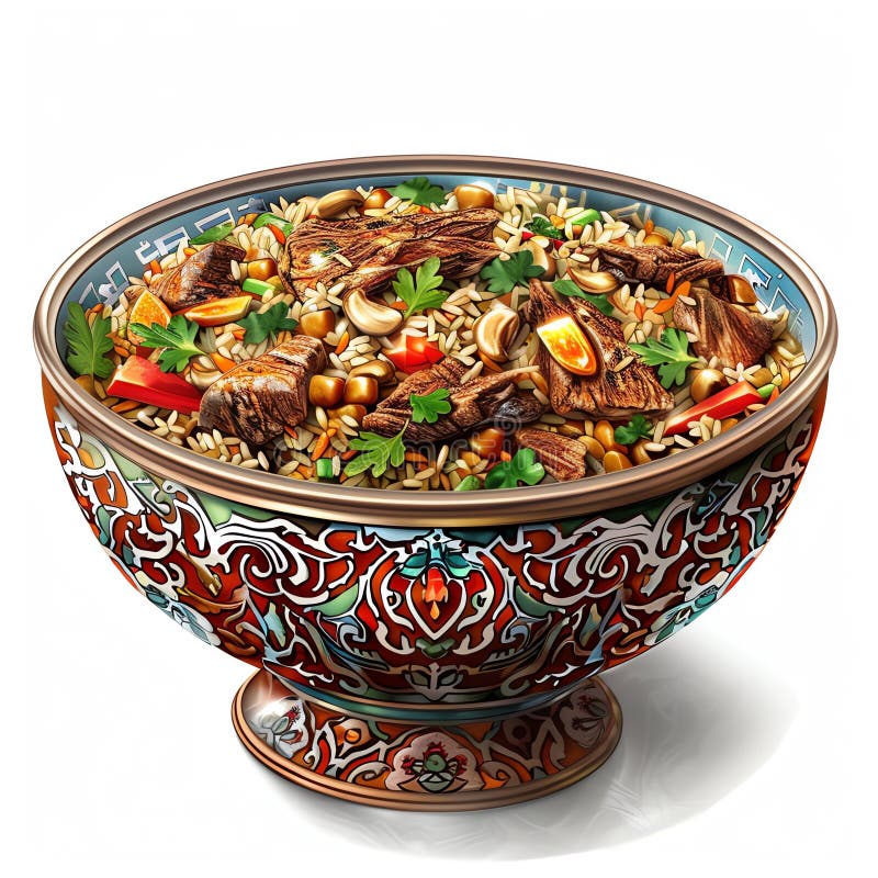 Uzbek Plov Islamic Arabic Food Stock Illustration - Illustration of ...