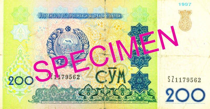 200 Uzbek Som Banknote Reverse Specimen Stock Photo - Image of macro ...