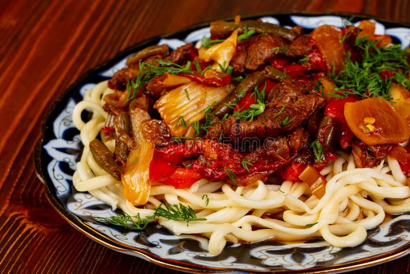 Uzbek traditional lagman stock photo. Image of fried - 125613330