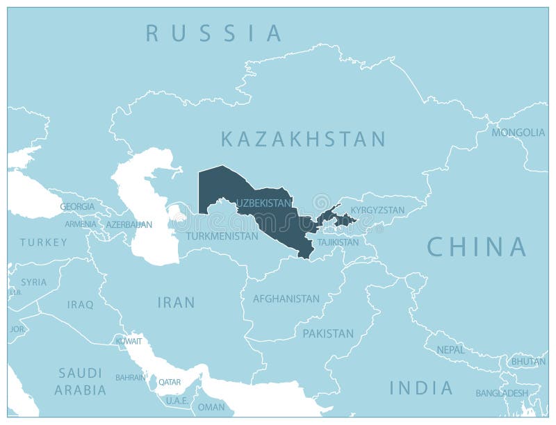 Uzbekistan - Blue Map with Neighboring Countries and Names Stock ...