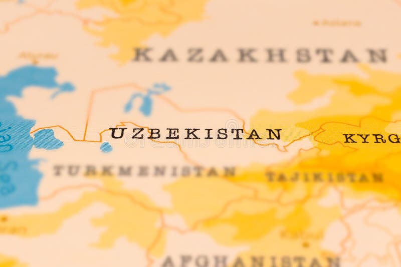 Uzbekistan in Focus on a Tilted World Map. Stock Illustration ...