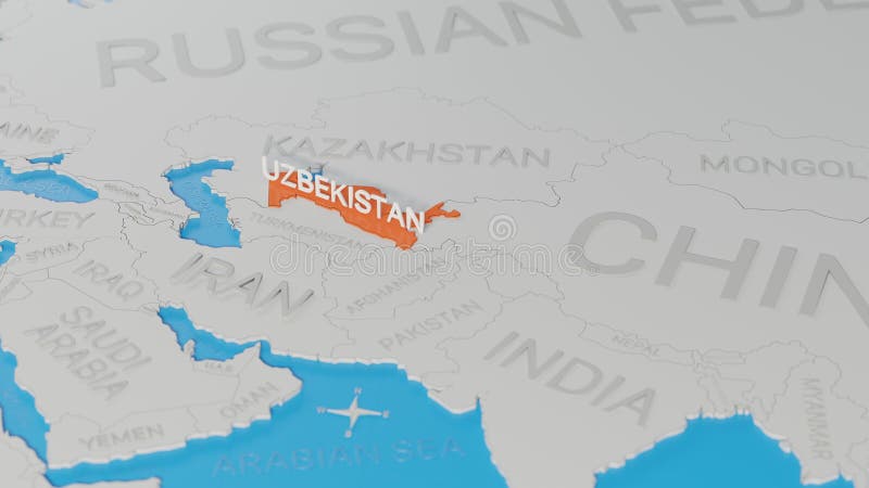 Uzbekistan Highlighted on a White Simplified 3D World Map. Digital 3D ...