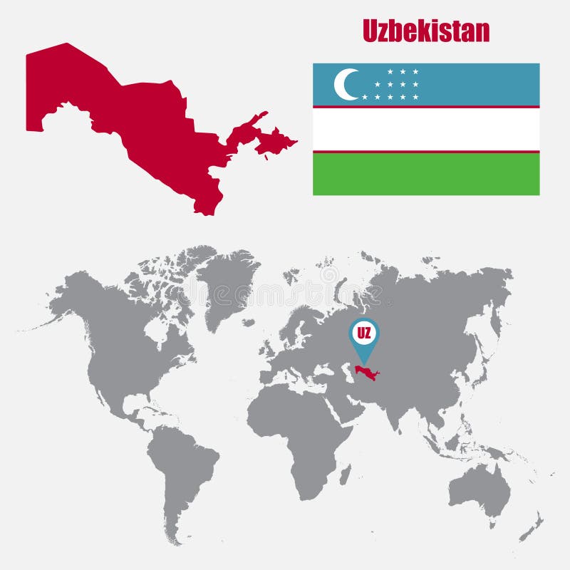 Uzbekistan Map on a World Map with Flag and Map Pointer. Vector ...