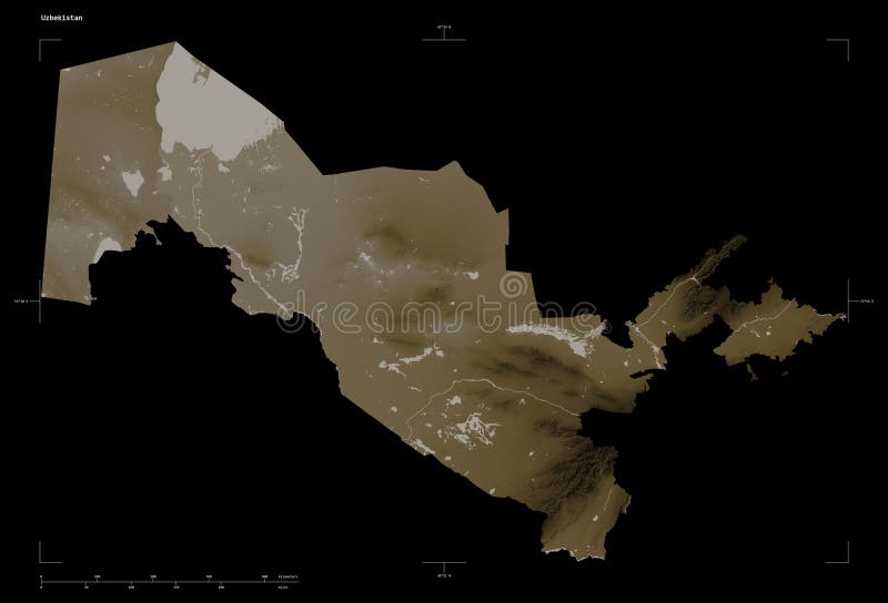 Uzbekistan Shape on Black. Sepia Stock Illustration - Illustration of ...