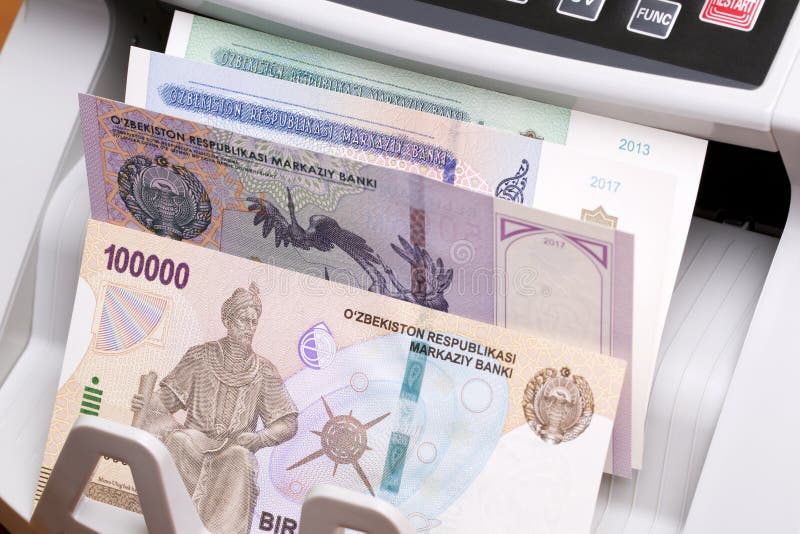 Uzbekistani Sum in the Counting Machine Stock Photo - Image of cash ...