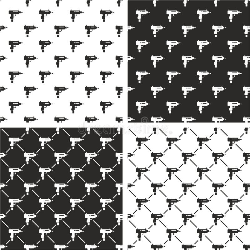 Uzi Gun Seamless Pattern Set Illustration de Vecteur - Illustration du ...