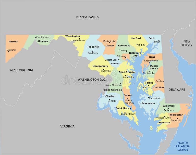 Maryland County Map with 24 Counties Stock Vector - Illustration of ...
