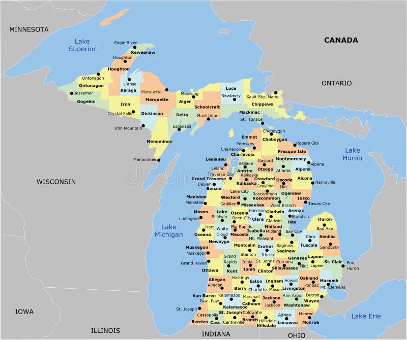 Michigan County Map with 83 Counties Stock Vector - Illustration of ...