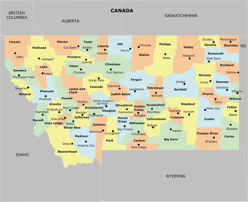 Montana County Map with 56 Counties Stock Vector - Illustration of ...
