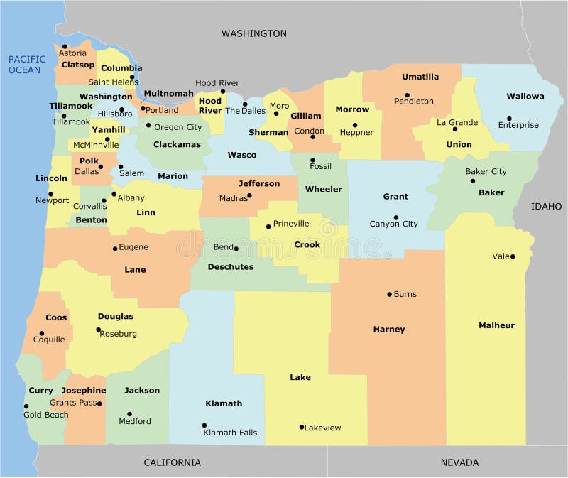 Oregon County Map with 36 Counties Stock Vector - Illustration of curry ...