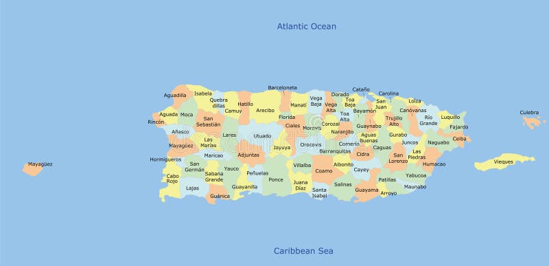 Puerto Rico Municipality Map with 78 Municipalities Stock Vector ...