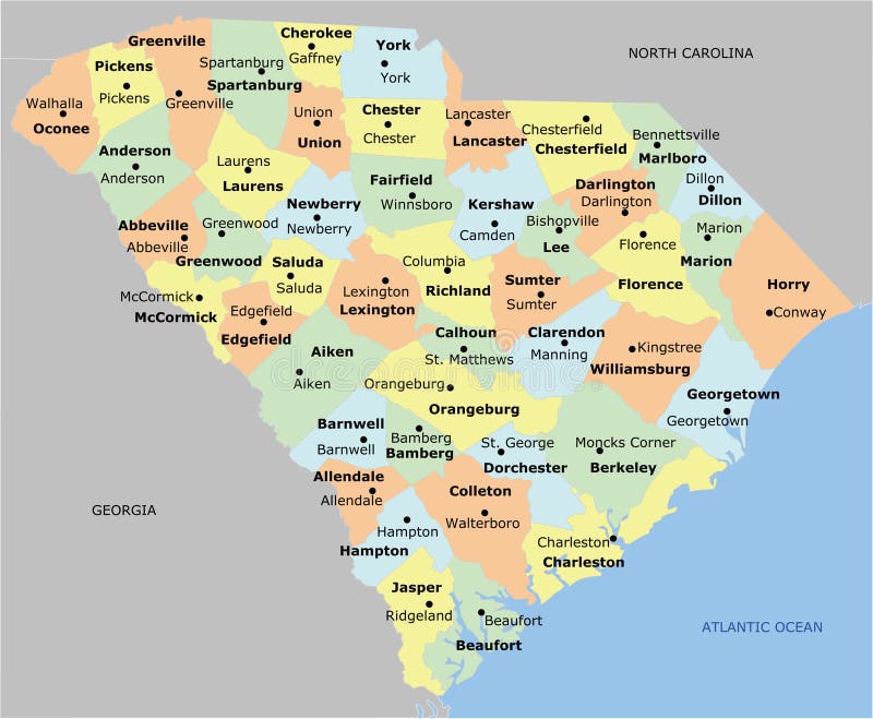 South Carolina County Map with 46 Counties Stock Vector - Illustration ...