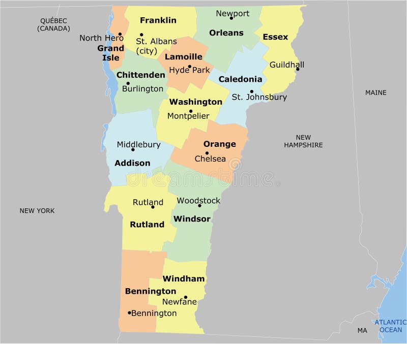 Vermont County Map with 14 Counties Stock Vector - Illustration of ...