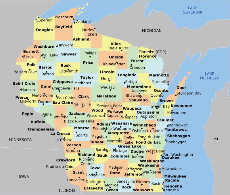 Wisconsin County Map Printable Premium Style Wall Map Of Wisconsin By