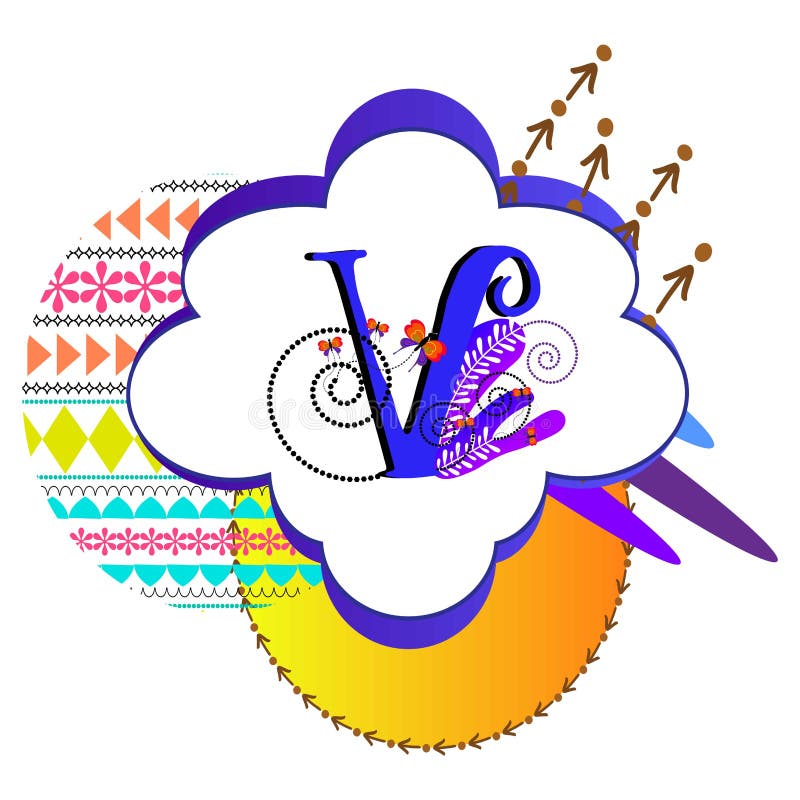 V Alphabet. Letter V Gradient Label. Vector Sticker Frame Using Shapes ...