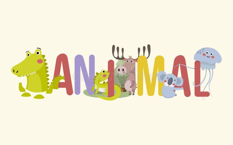 Animal Typography Vector Design for Greeting Cards and Poster with ...