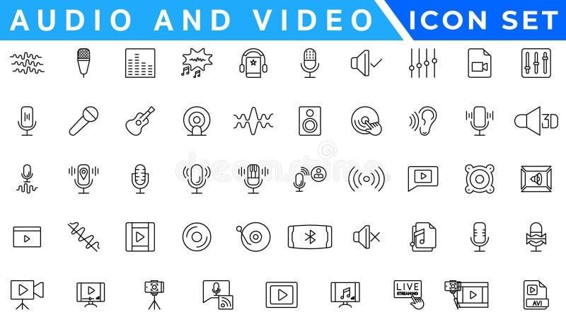 Audio Video Icons Pack. Thin Line Icons Set. Flat Icon Collection Set ...