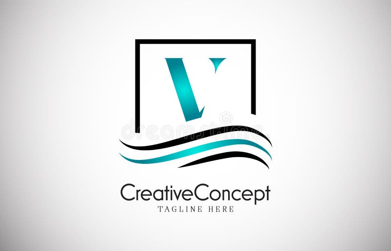 V Blue and Black Letter Logo Design with Frame Swoosh. Stock Vector ...