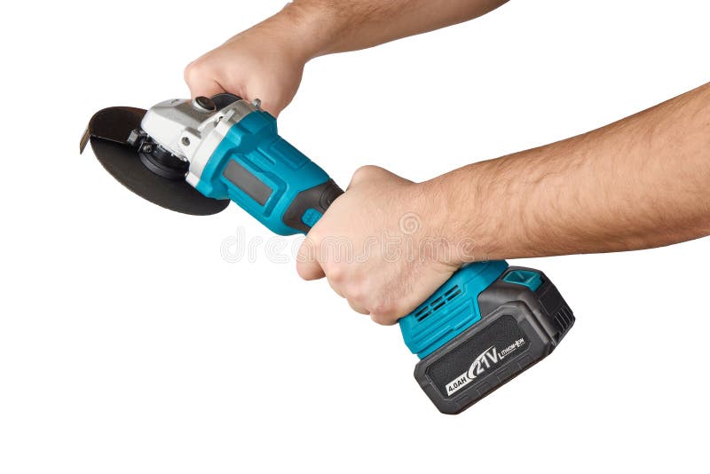 21V Cordless Angle Grinder with Ergonomic Handle on White Background ...