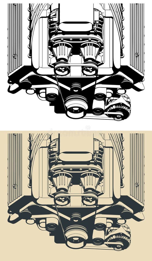 V engine close-up stock vector. Illustration of engineering - 287089006