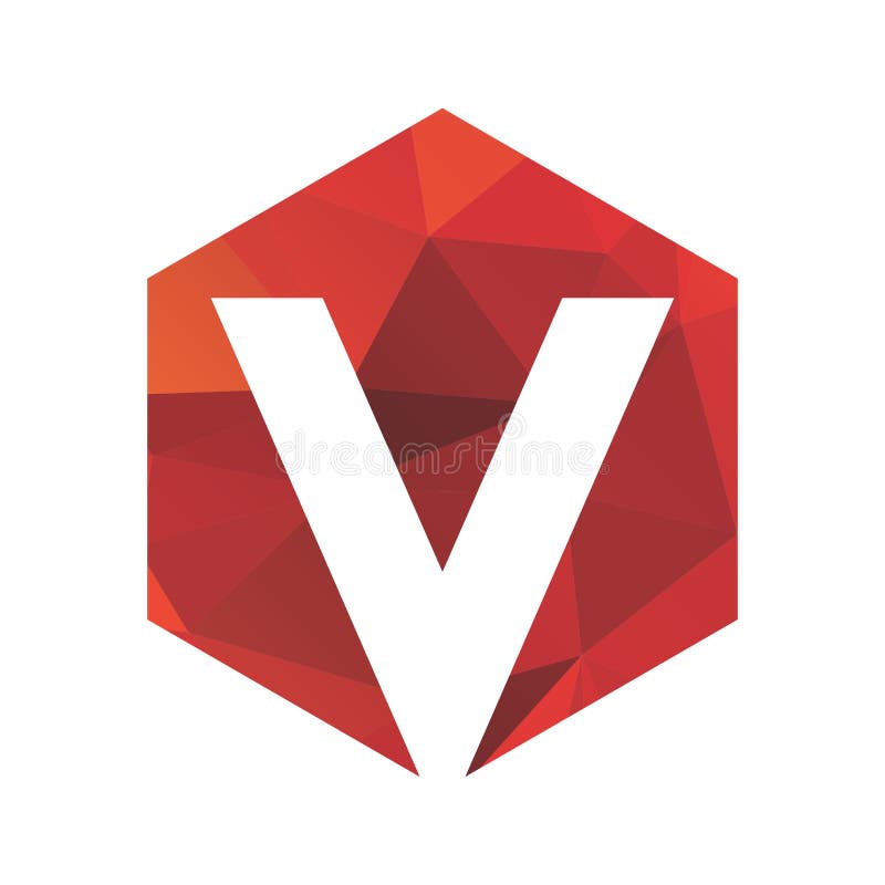 V Initials Red Polygonal Logo and Vector Icon Stock Vector ...