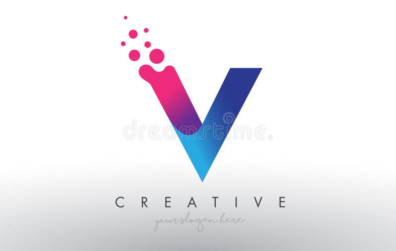 V Letter Design with Creative Dots Bubble Circles and Blue Pink Colors ...