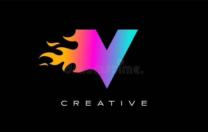 V Letter Flame Logo Design. Fire Logo Lettering Concept Stock Vector ...