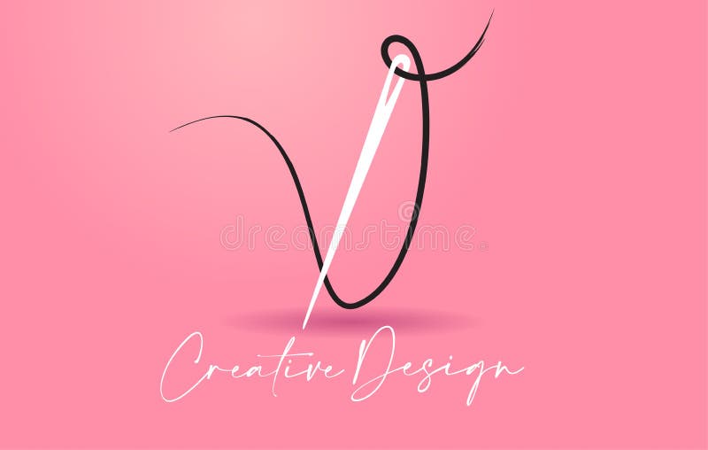 V Letter Logo with Needle and Thread Creative Design Concept Vector ...