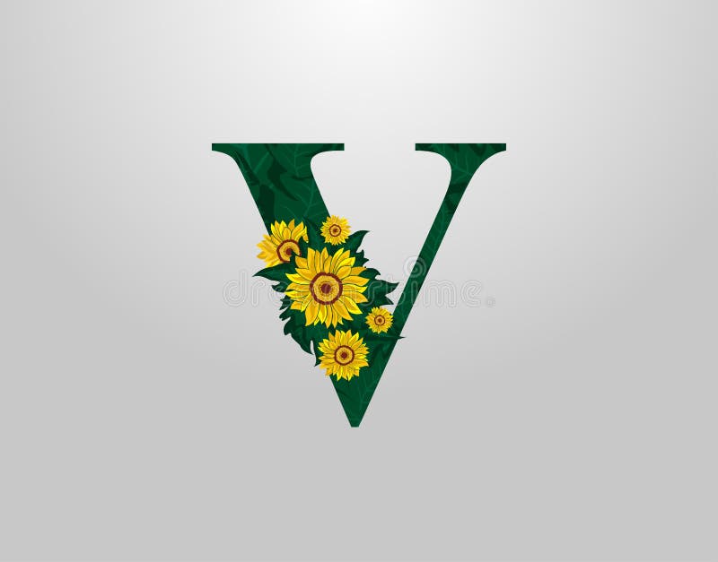 V Letter with Sunflower Vector Design. Flower V Logo Icon Stock ...