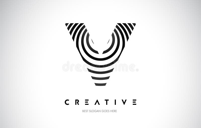 V Lines Warp Logo Design. Letter Icon Made with Black Circular Lines ...