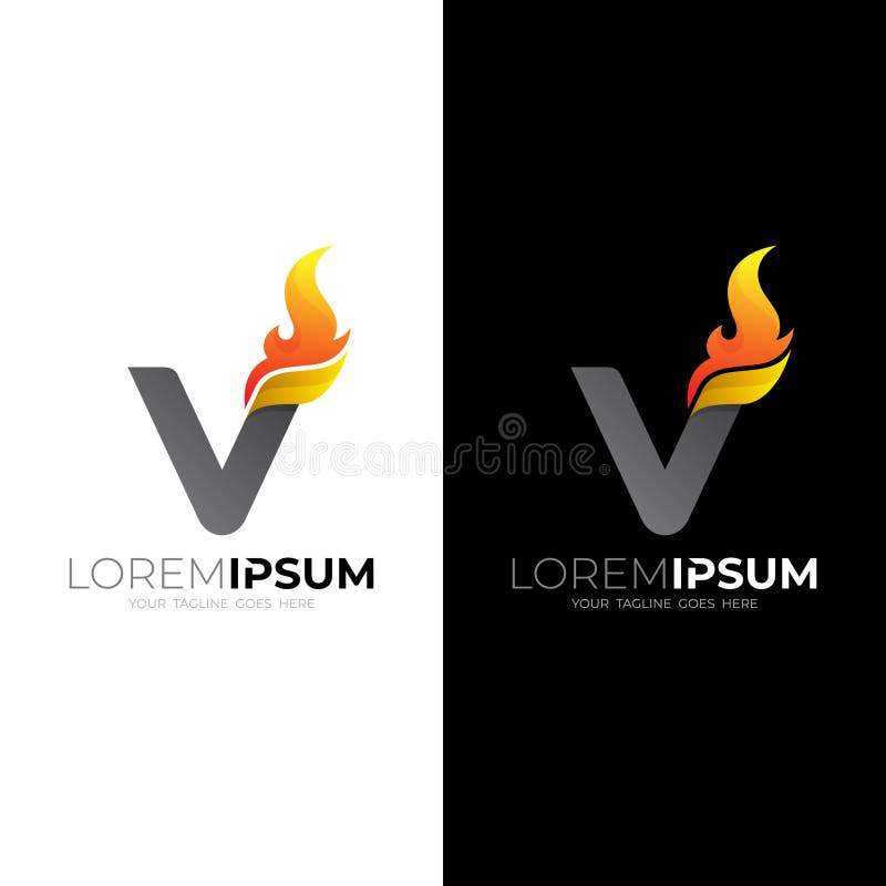 V Logo and Fire Design Template, Torch Icons Stock Vector ...