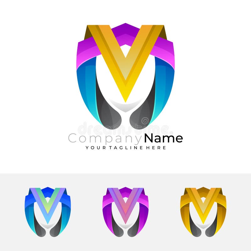 V Logo and Shield Design Combination, 3d Colorful Logos Stock Vector ...