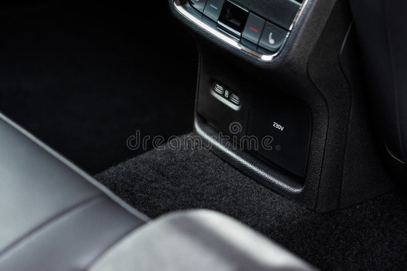 12V and 220v Power Outlet Socket in the Car. Stock Image - Image of ...