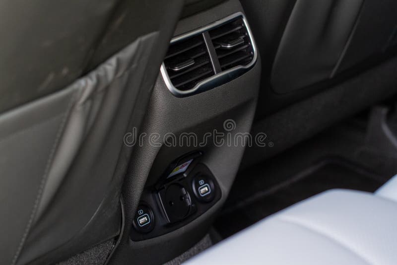 12V and 220v Power Outlet Socket in the Car. Stock Image - Image of ...