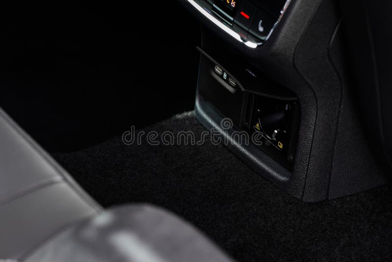 12V and 220v Power Outlet Socket in the Car. Stock Image - Image of ...