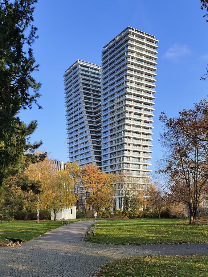 V-shaped Skyscraper in Prague, Modern Architecture in Afternoon Light ...
