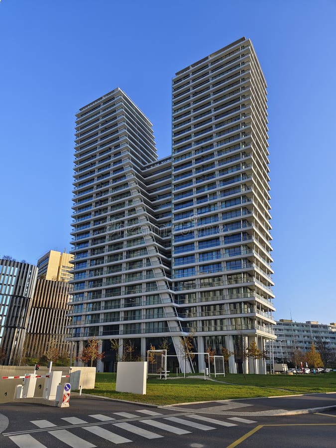 V-shaped Skyscraper in Prague, Modern Architecture in Afternoon Light ...