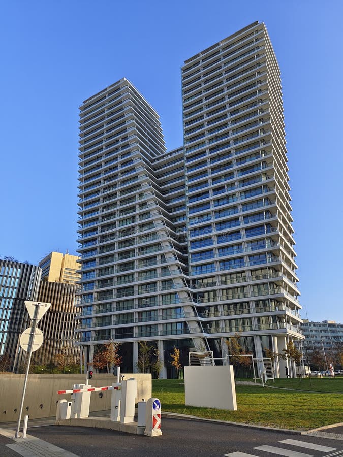 V-shaped Skyscraper in Prague, Modern Architecture in Afternoon Light ...