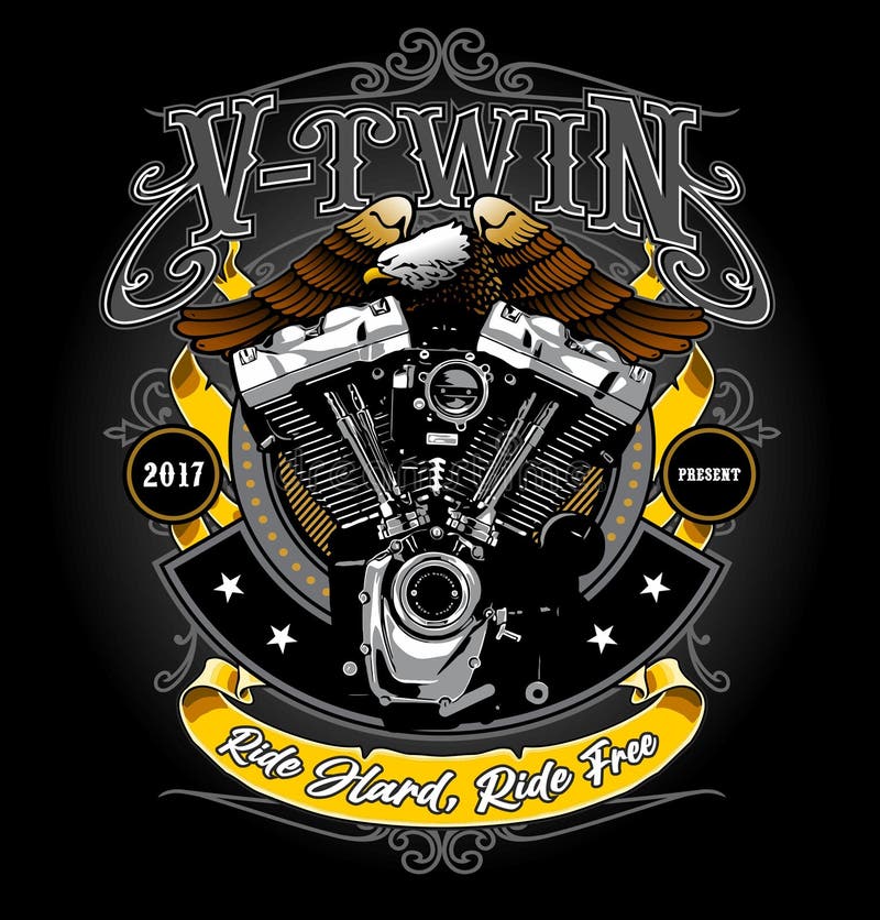 V Twin Wing Engine with Motorbike Background Stock Vector ...