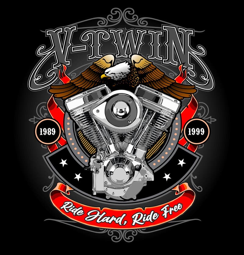 V Twin Wing Engine with Motorbike Background Stock Vector ...