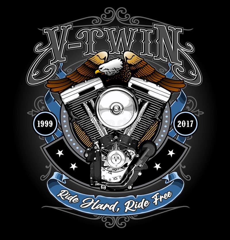 V Twin Wing Engine with Motorbike Background Stock Vector ...