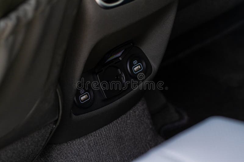 12V and 220v Power Outlet Socket in the Car. Stock Image - Image of ...